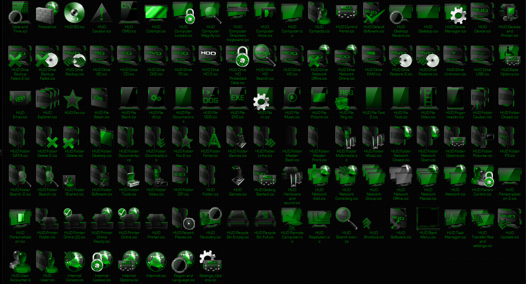 HUD Machine Green IconPack 7TSP – Enable Windows Theme Customization