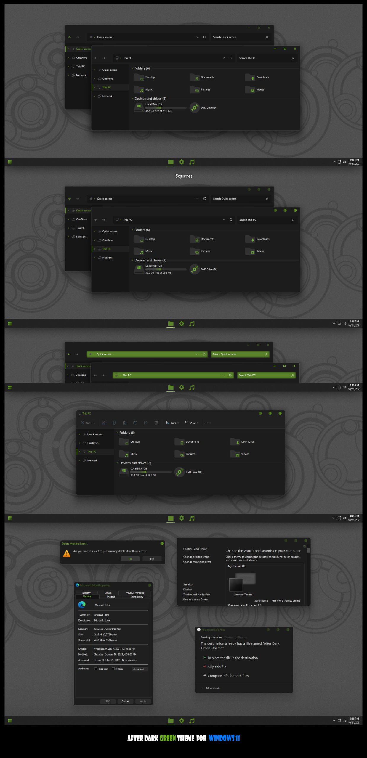 After Dark Green V6 Theme For Windows 11 Enable Windows Theme Customization