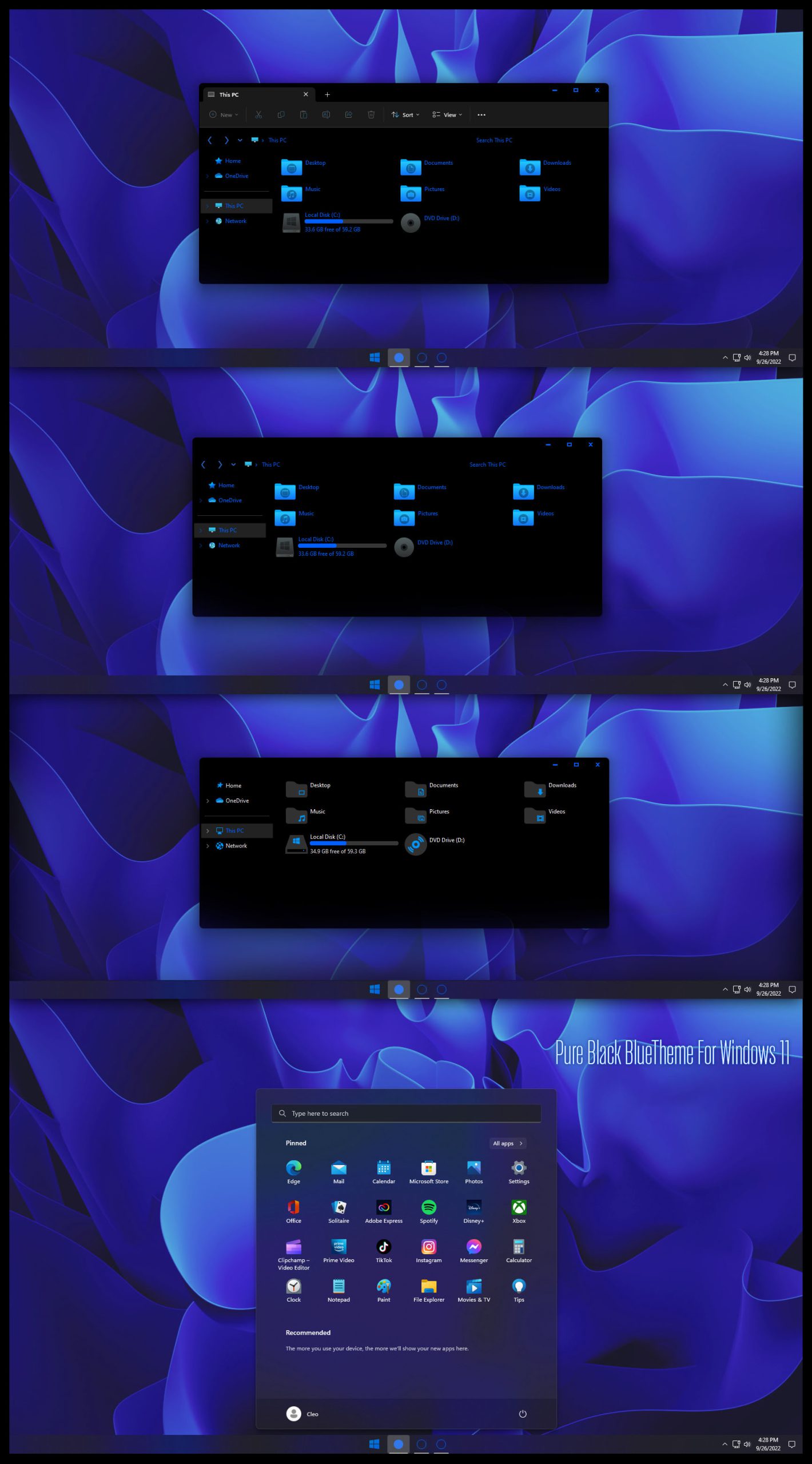 Pure Black Blue V3 Theme For Windows 11 Enable Windows Theme